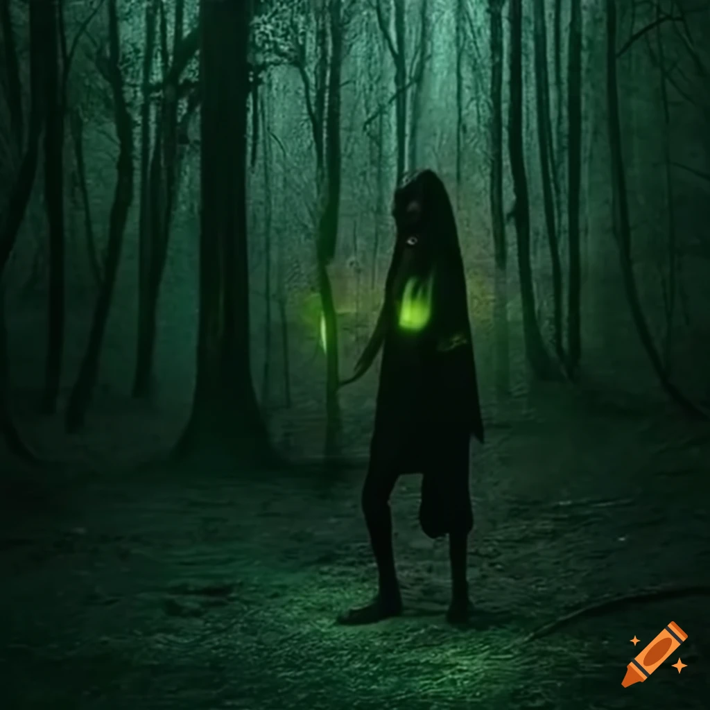 Illustration of a kappa creature in a dark forest on Craiyon