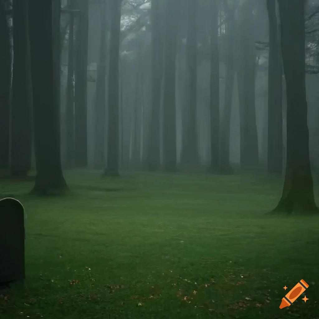 Foggy graveyard at night on Craiyon