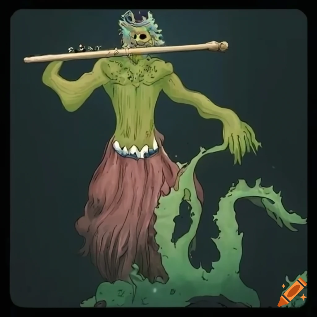 Masculine monster playing flute in fantasy world on Craiyon