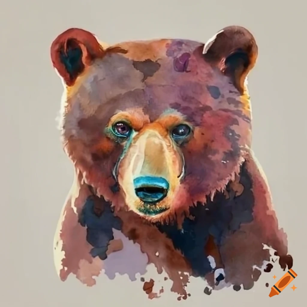 Realistic colored-pencil drawing of a brown bear in soft lighting on ...