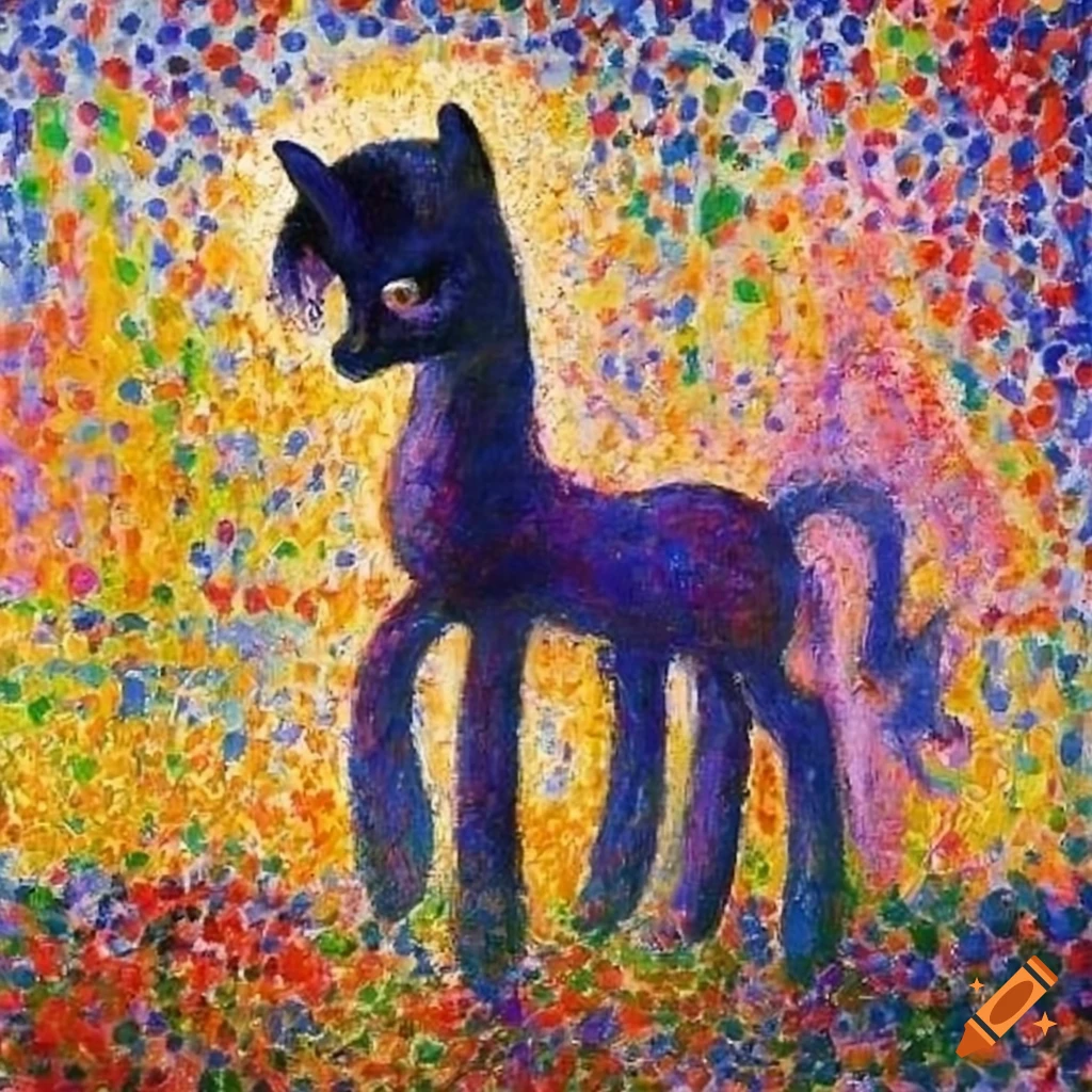 Twilight Sparkle painting in pointillism style on Craiyon