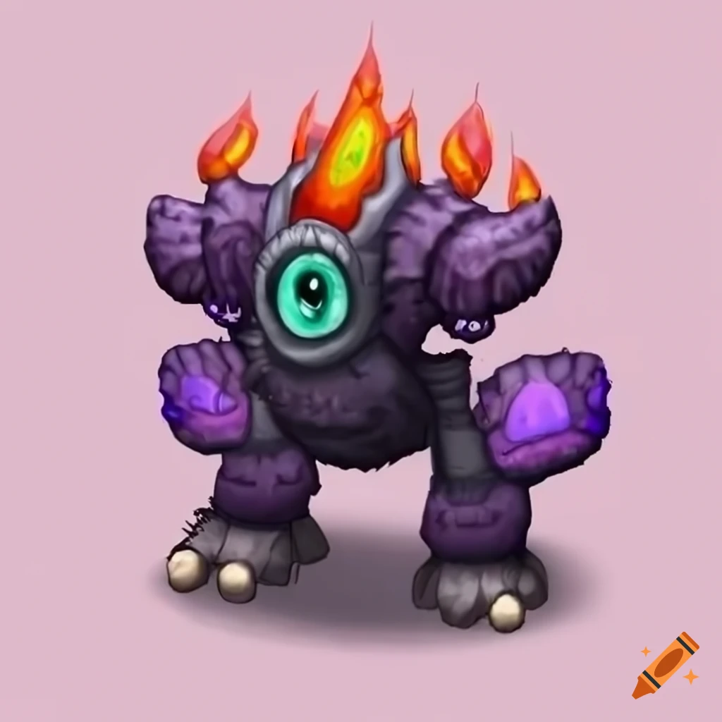 Image of crystal, mech, shadow, and fire monsters on Craiyon