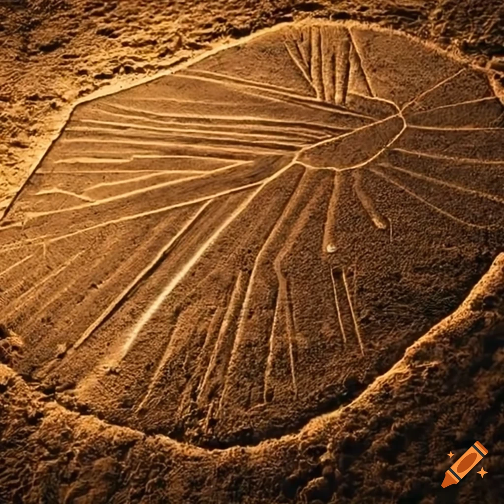 Ancient Nazca lines inspired art installation on grass on Craiyon