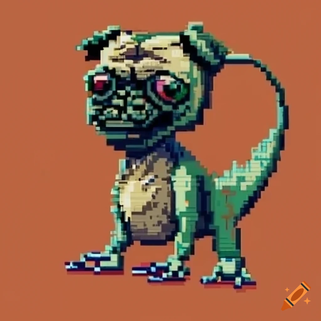 Nes art of a dinosaur, pug, and monkey mashup on Craiyon