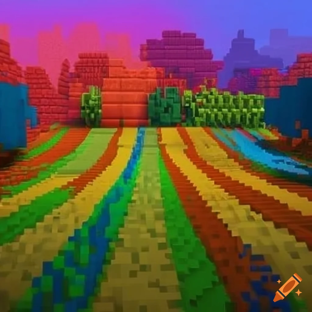 Vibrant and colorful fields in minecraft on Craiyon
