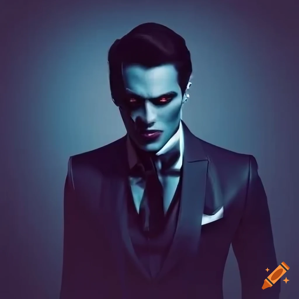 Image of a stylish vampire in a futuristic hotel on Craiyon
