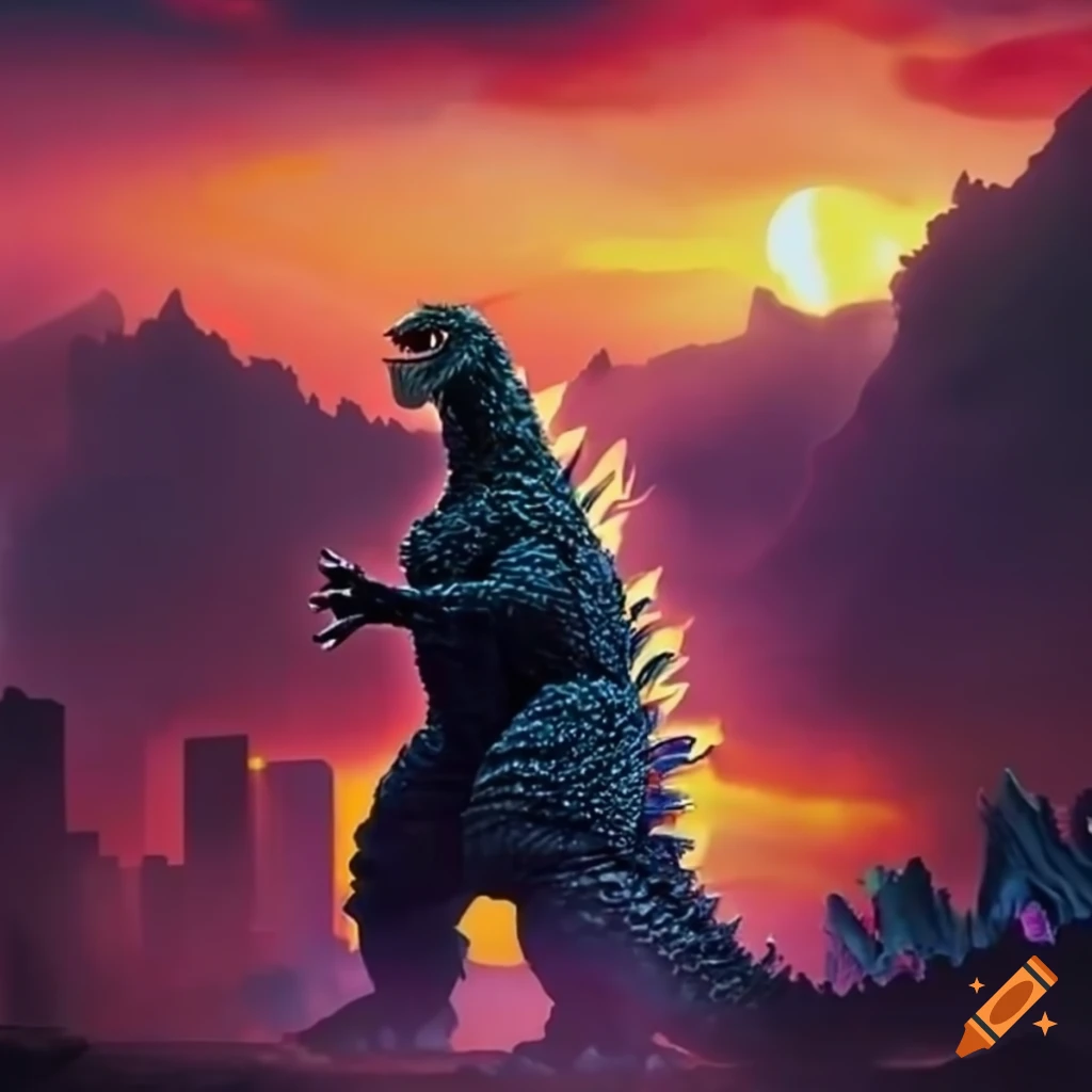 Sunset view of godzilla
