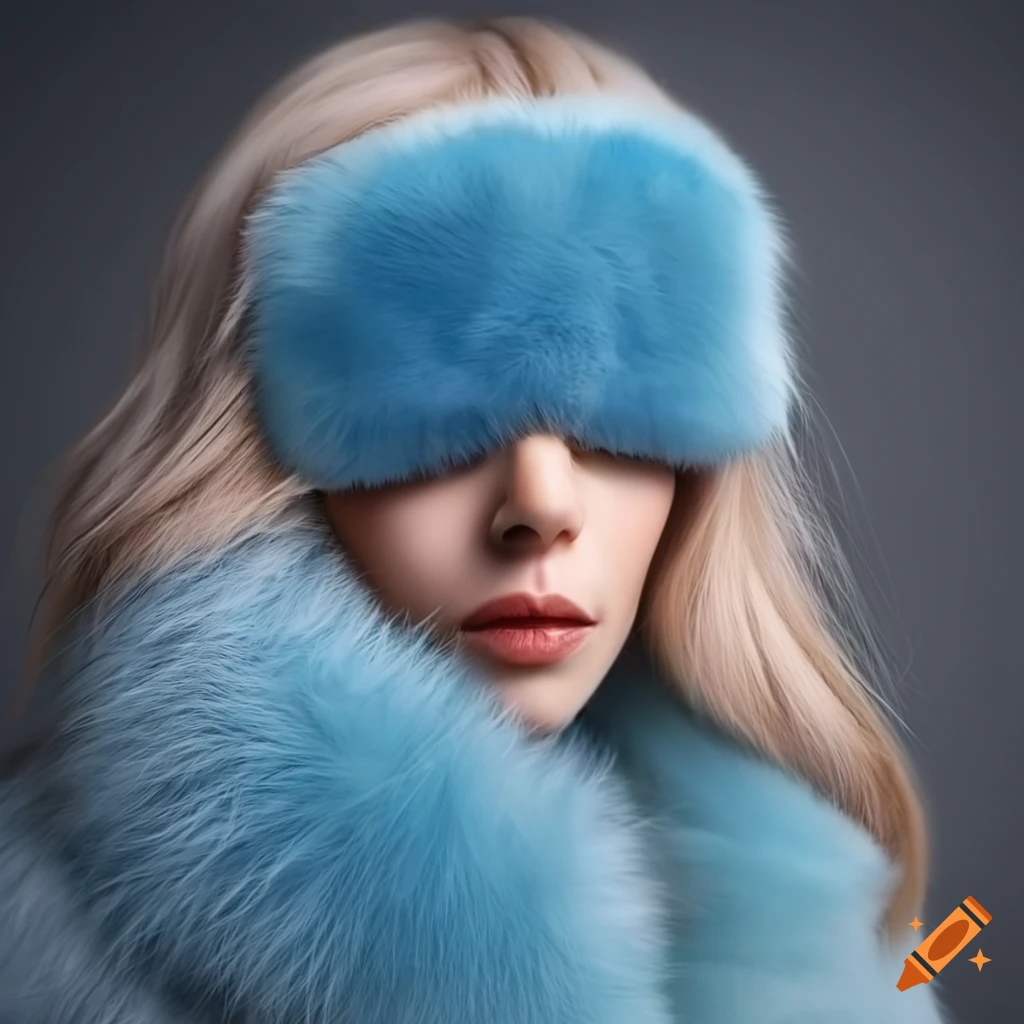 Stylish woman in a fluffy fur coat and sleep mask on Craiyon