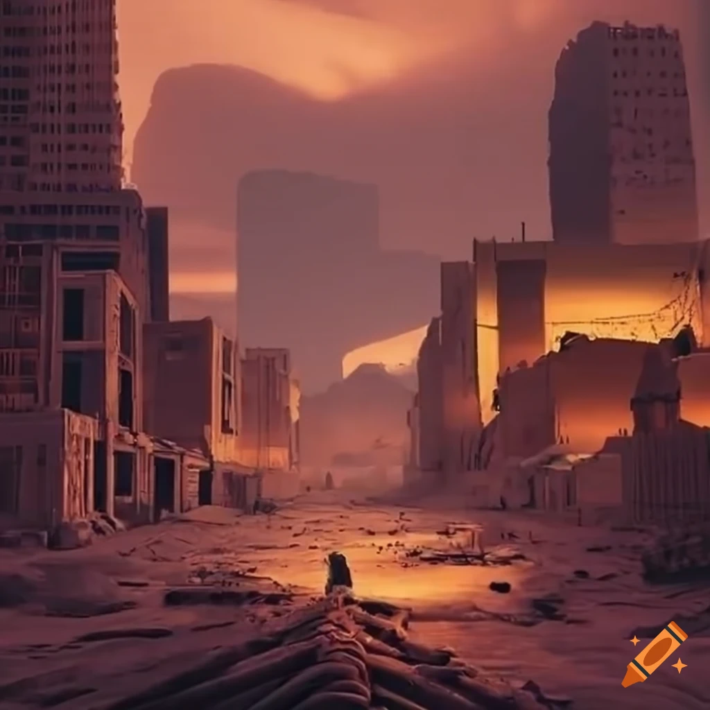 Abandoned house in desert with running person in magritte style painting on Craiyon