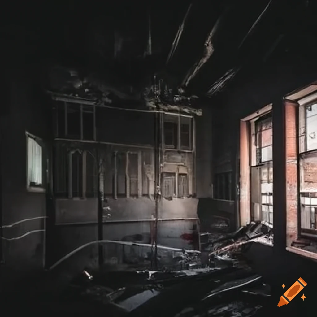 Desolate fire station in a storm-ravaged city