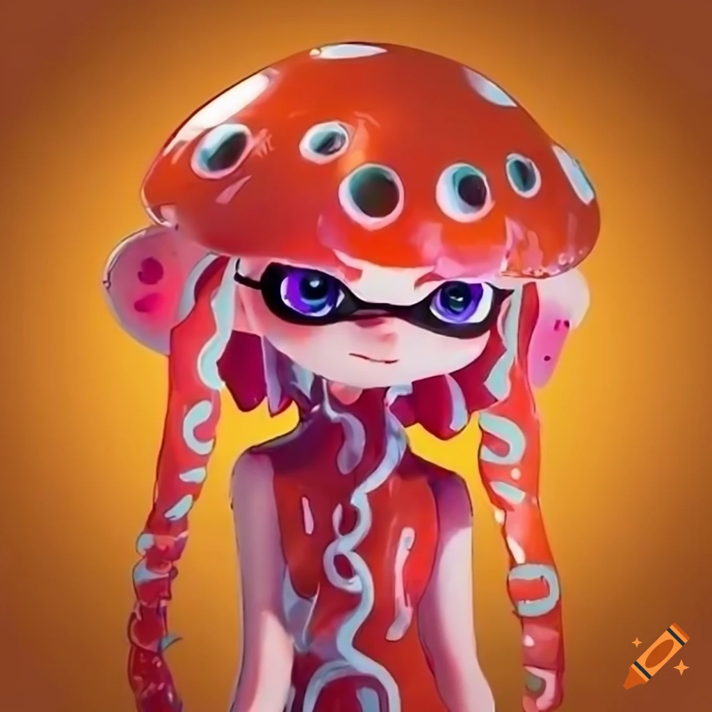 Orange red jellyfish girl in Splatoon art style on Craiyon