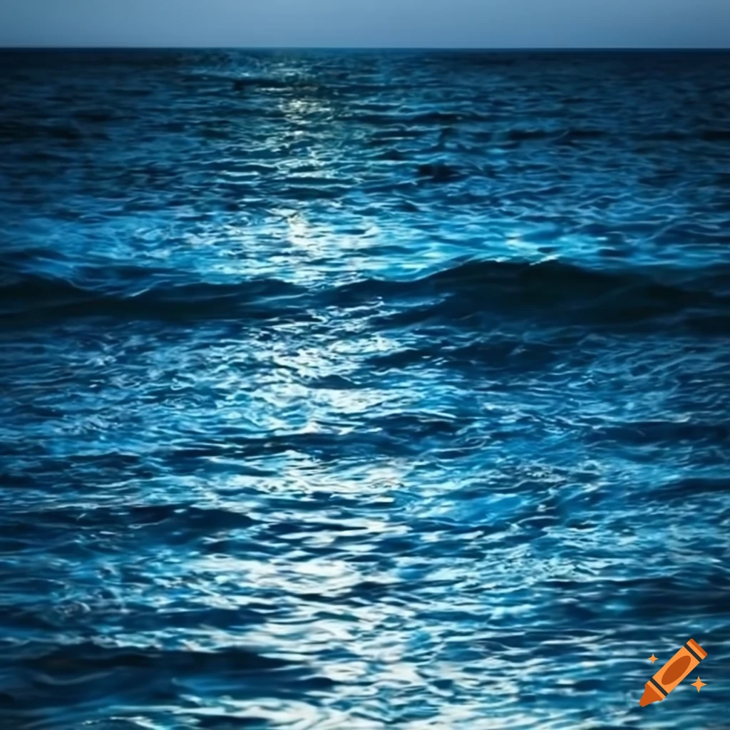 Backlit blue ocean waves crashing on the beach on Craiyon