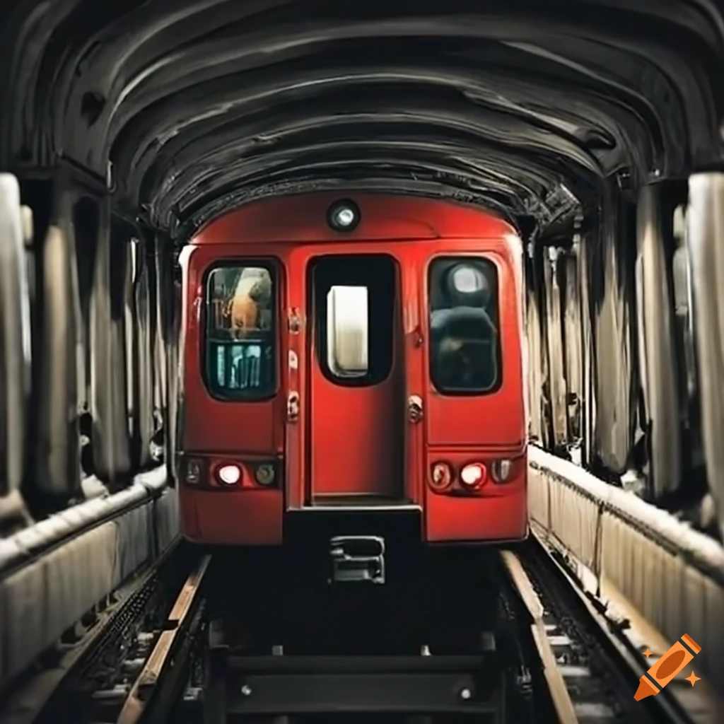 Abandoned subway train station with lights on from police camera angle on Craiyon