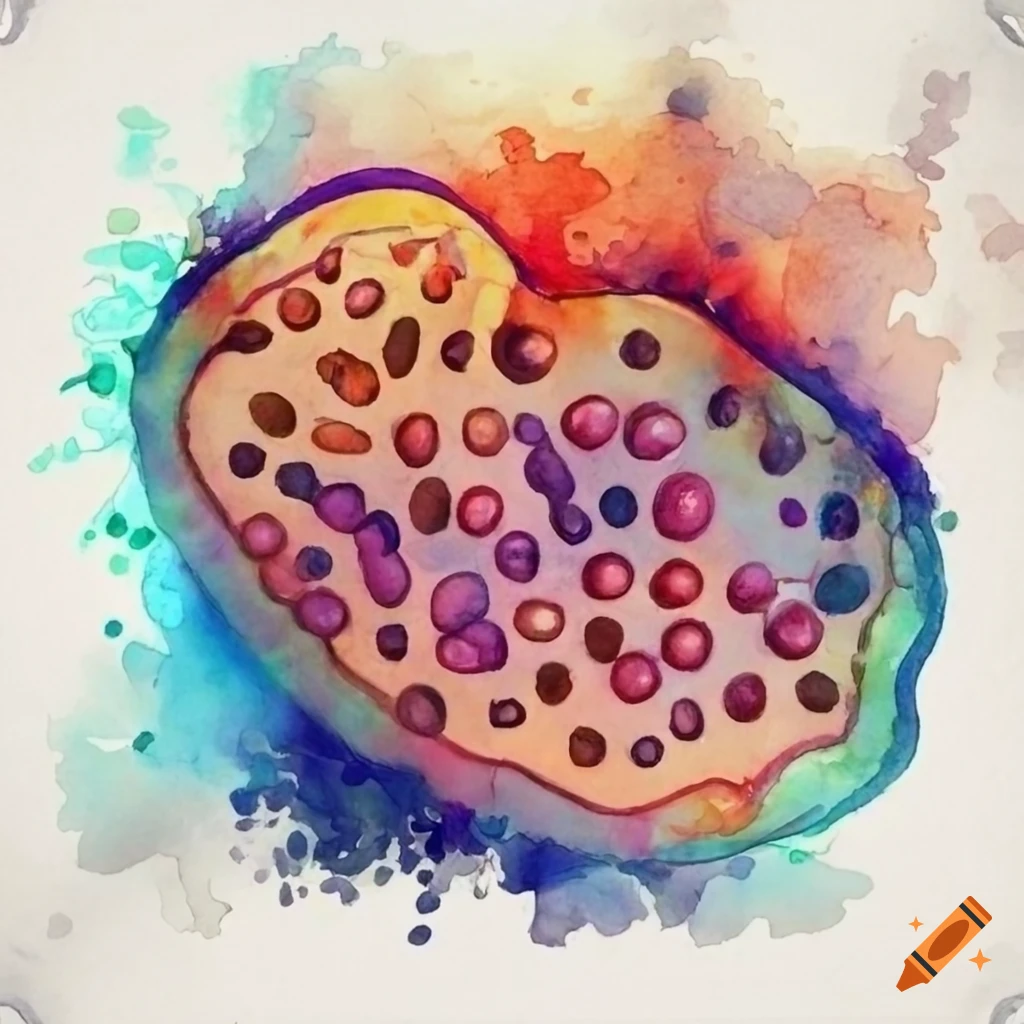 Watercolor painting of a cell with mitochondria on Craiyon