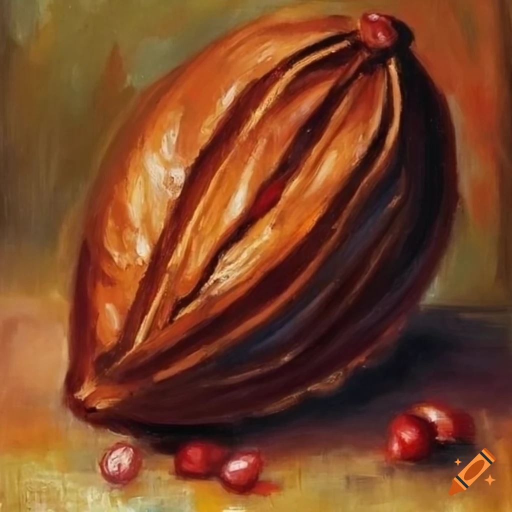Renoir oil painting of a cocoa pod