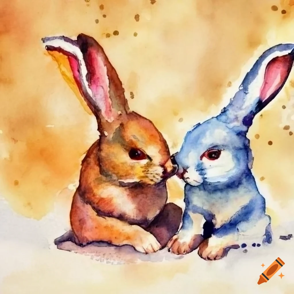 Watercolor of three playful rabbits on Craiyon