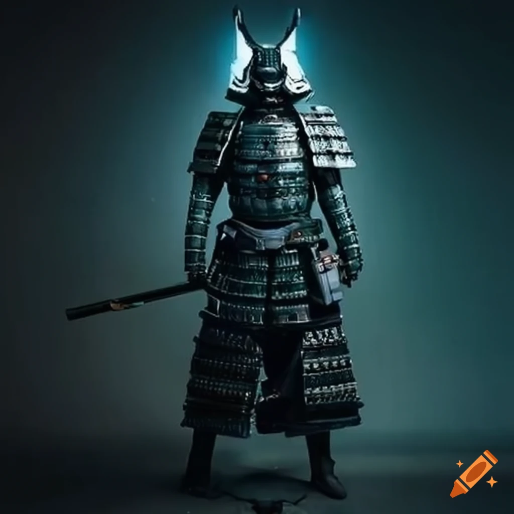 Futuristic cyber samurai with gun