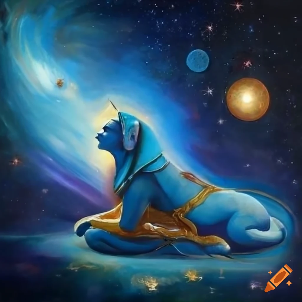Depiction of a celestial sphinx god on Craiyon