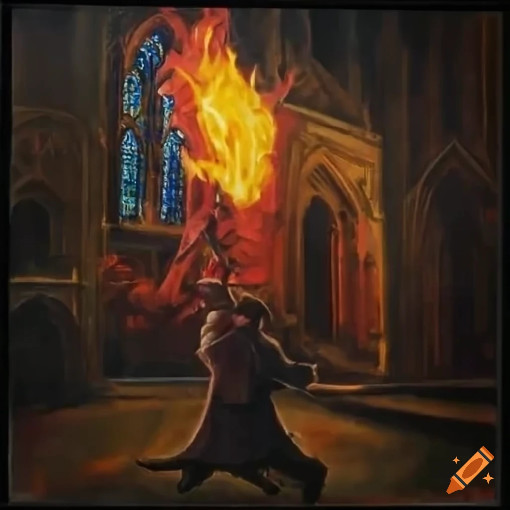 Painting of a fire wizard casting spells on Craiyon