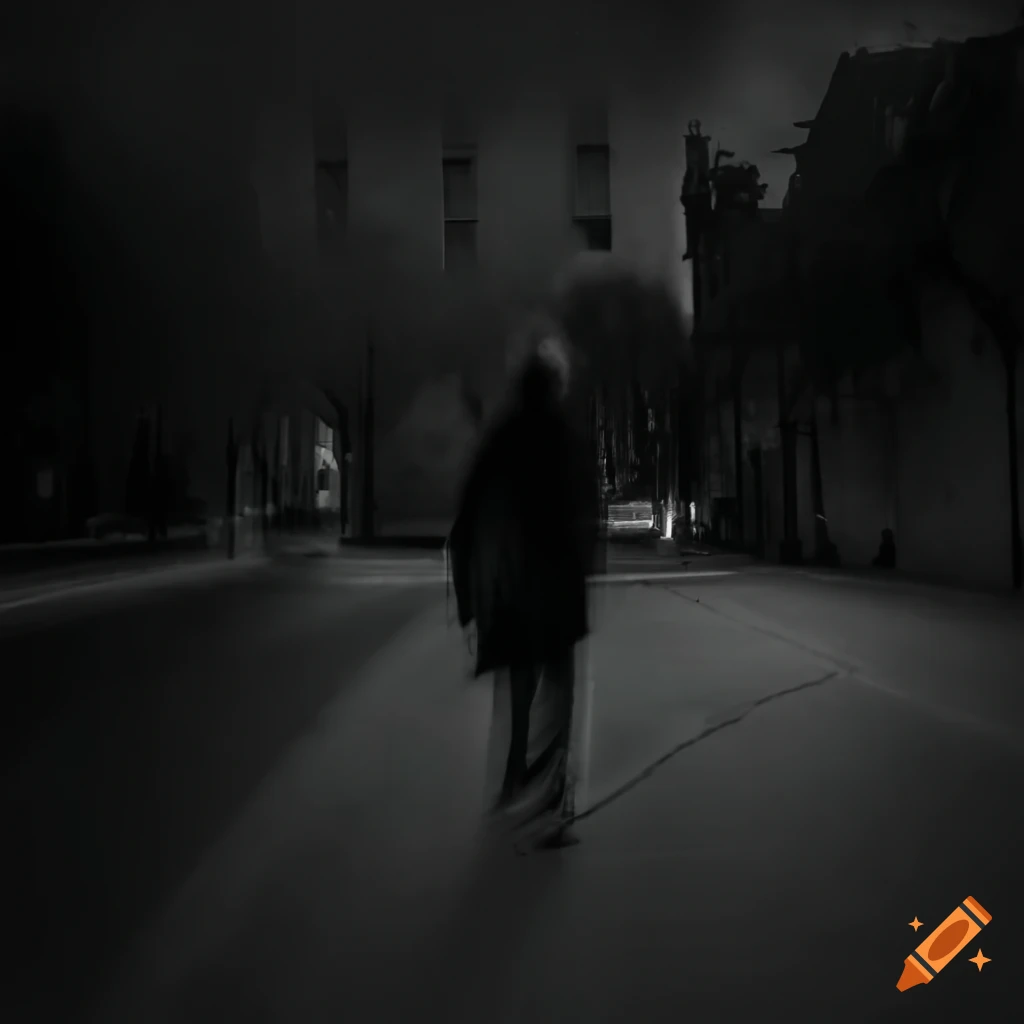 Ghostly shadow walking in the streets at night