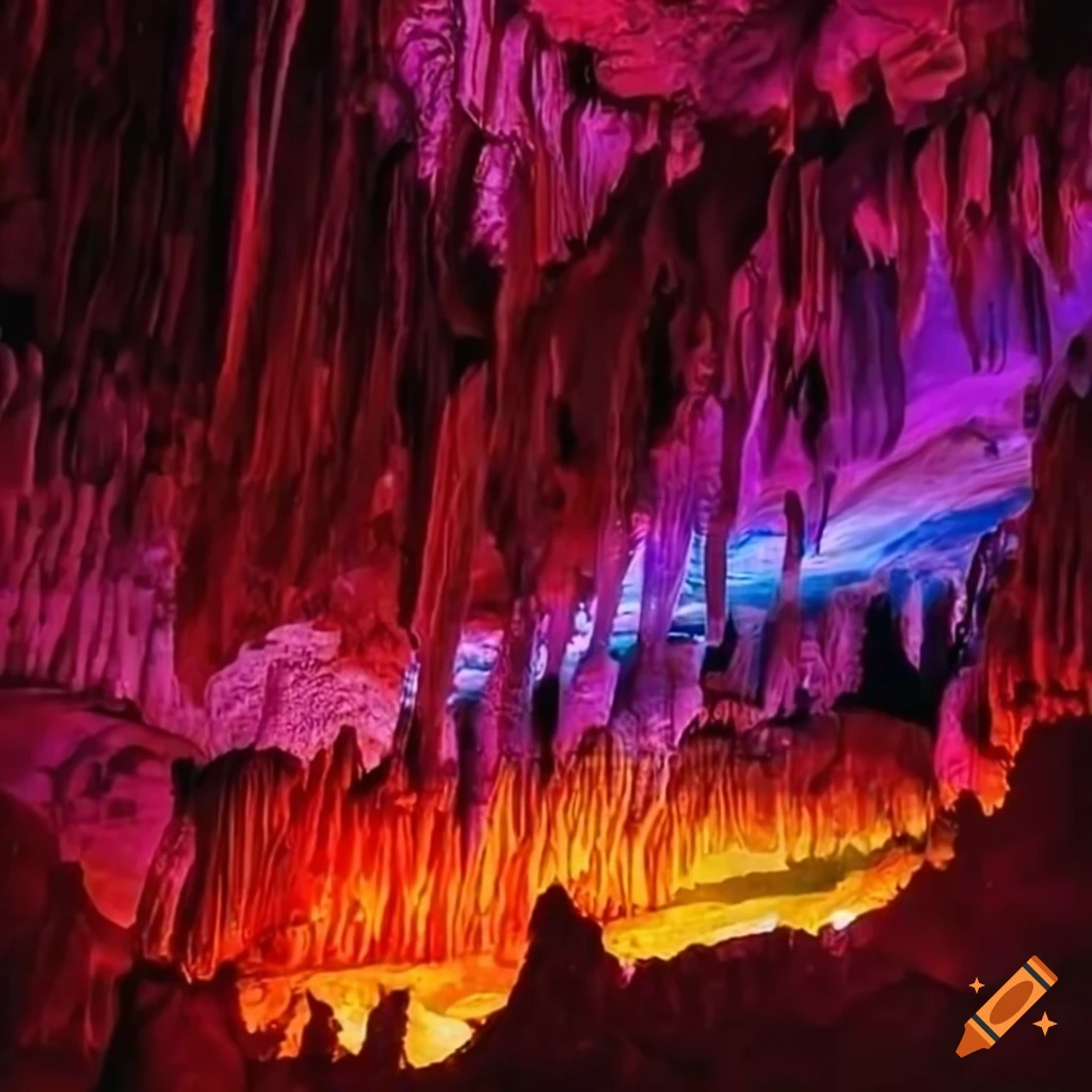 Caverns filled with colorful gem stones on Craiyon