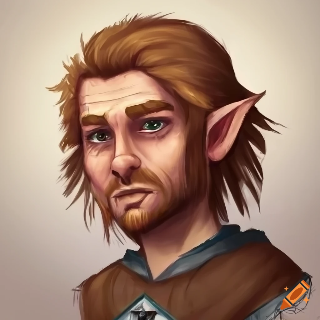 Character portrait of a male halfling in colorful medieval attire