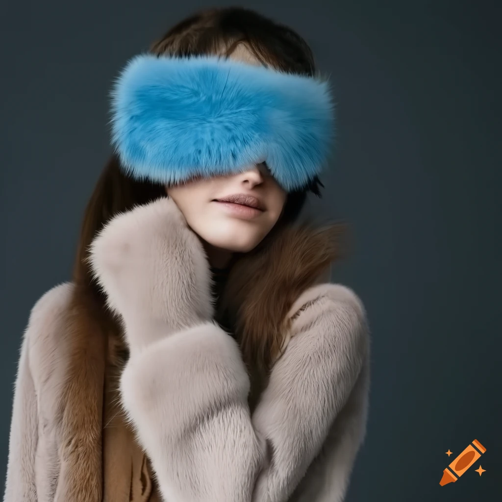 Woman in fur pullover with sleep mask