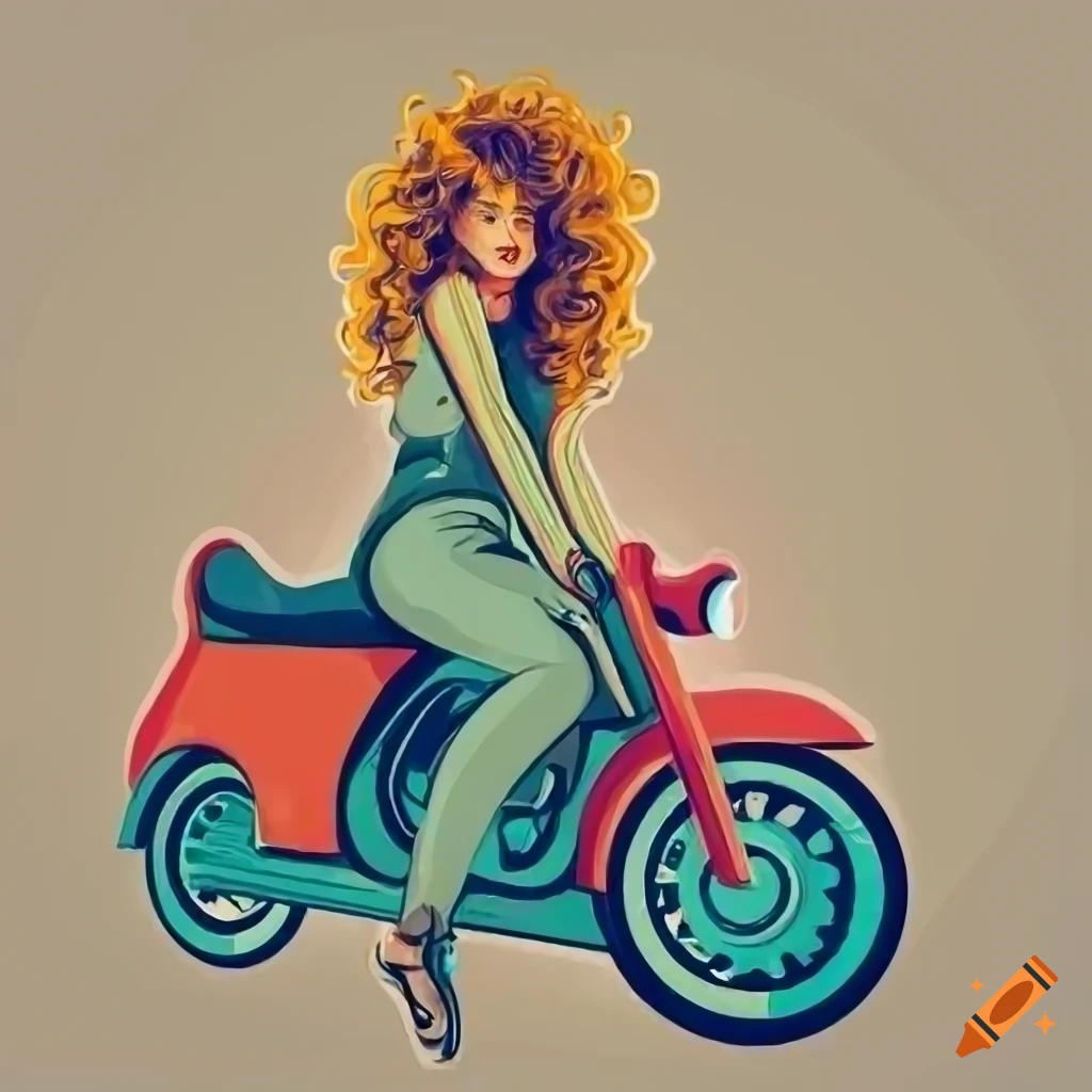 Retro illustration of a girl riding a motorcycle