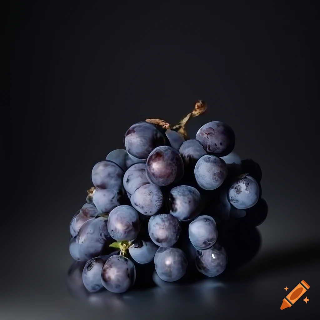 Hyperrealistic still life of fresh grapes in a venetian glass on Craiyon