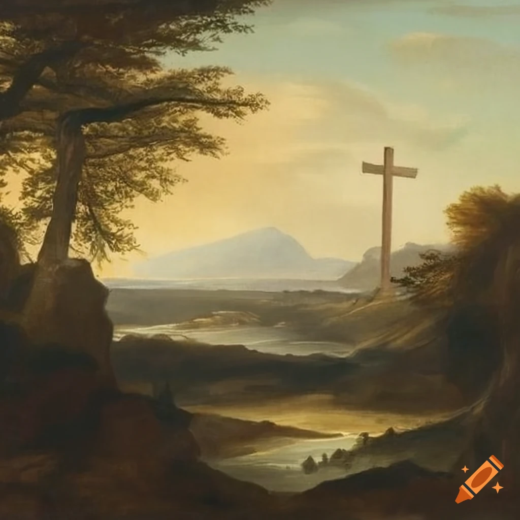 sunset landscape with a cross on Craiyon