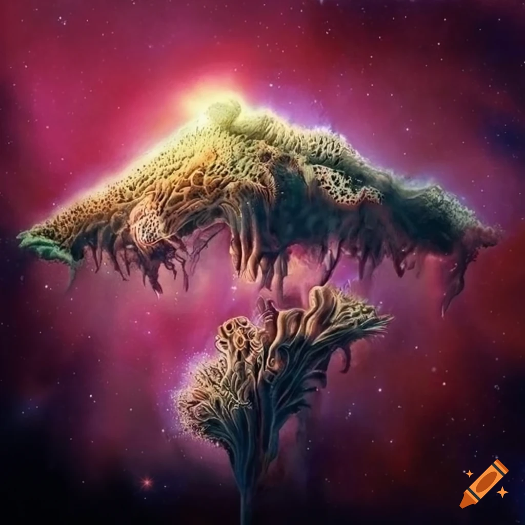 Hans haeckel's floating islands in a cosmic nebula on Craiyon