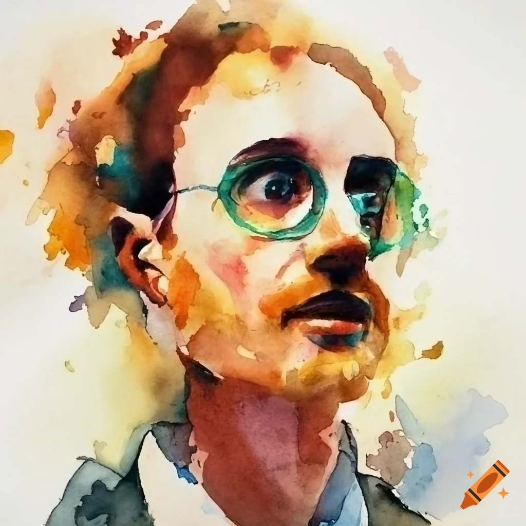 Watercolor portrait of a man facing the camera