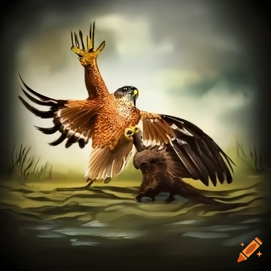 Image of a hawk attacking a beaver on Craiyon
