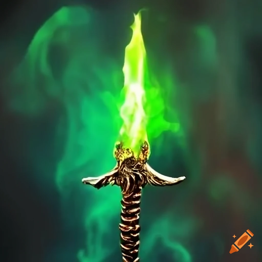 Dagger surrounded by green flames on Craiyon