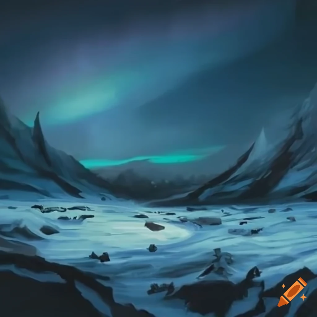 Blue and white tundra landscape on a magic: the gathering card on Craiyon