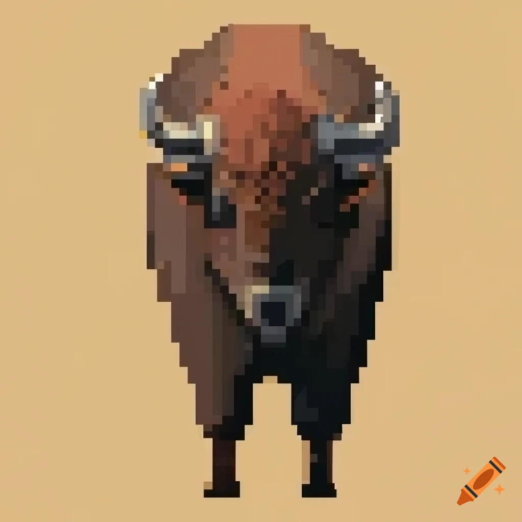 Pixel art of a standing bison on Craiyon