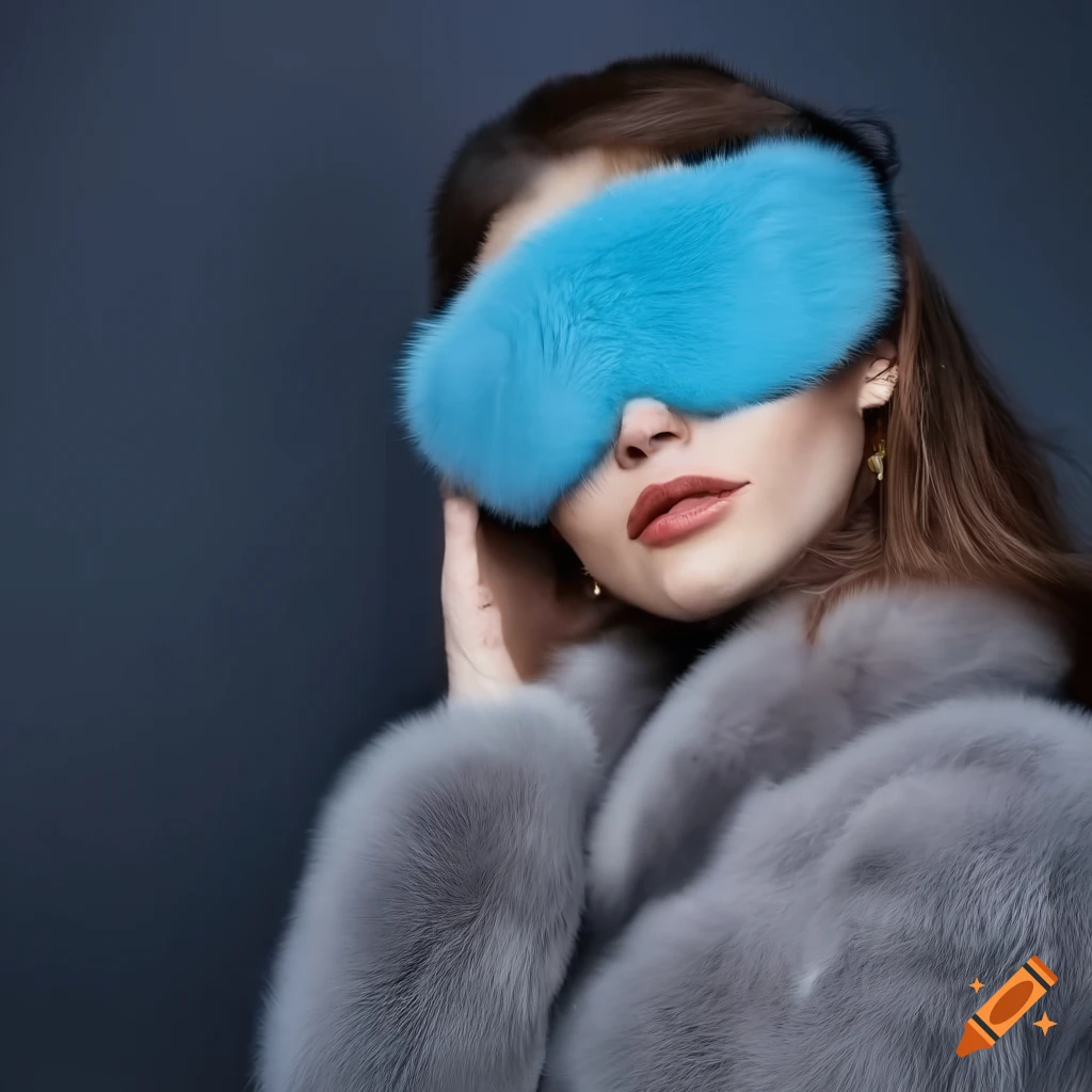 Woman in stylish fur coat and sleep mask