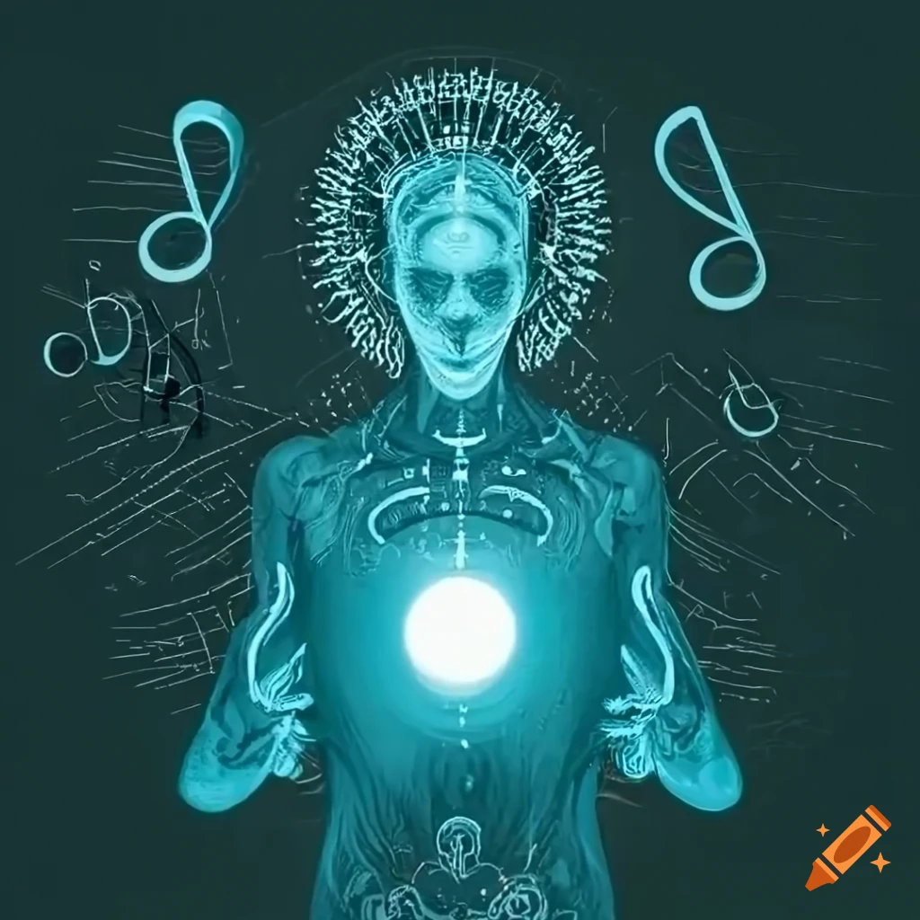 Illustration of a person transforming into music on Craiyon