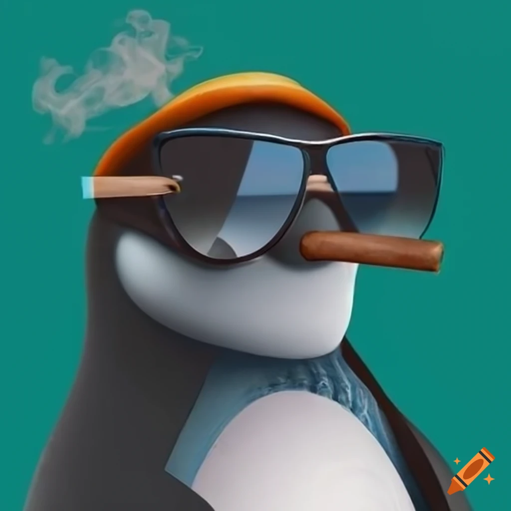 A penguin with sunglasses gesturing to call on Craiyon