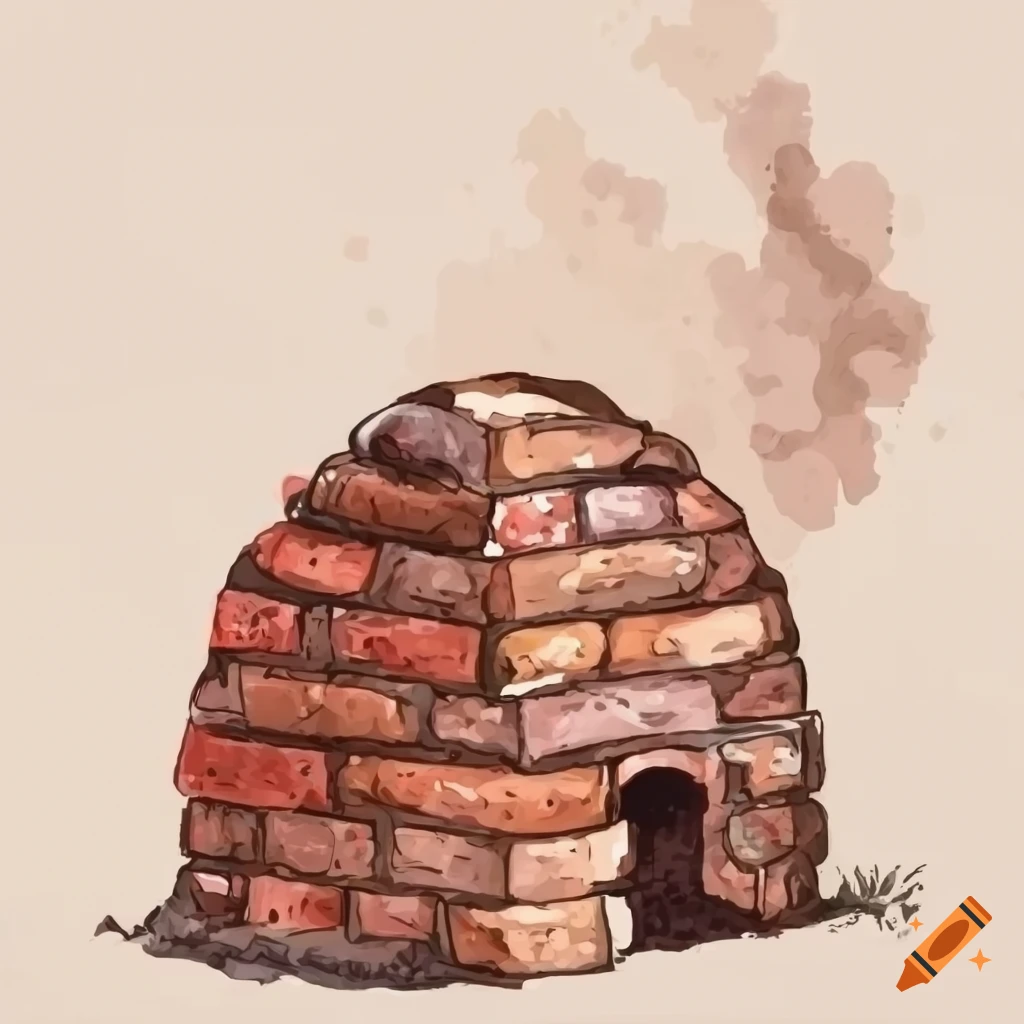 Watercolor illustration of a brick kiln on Craiyon