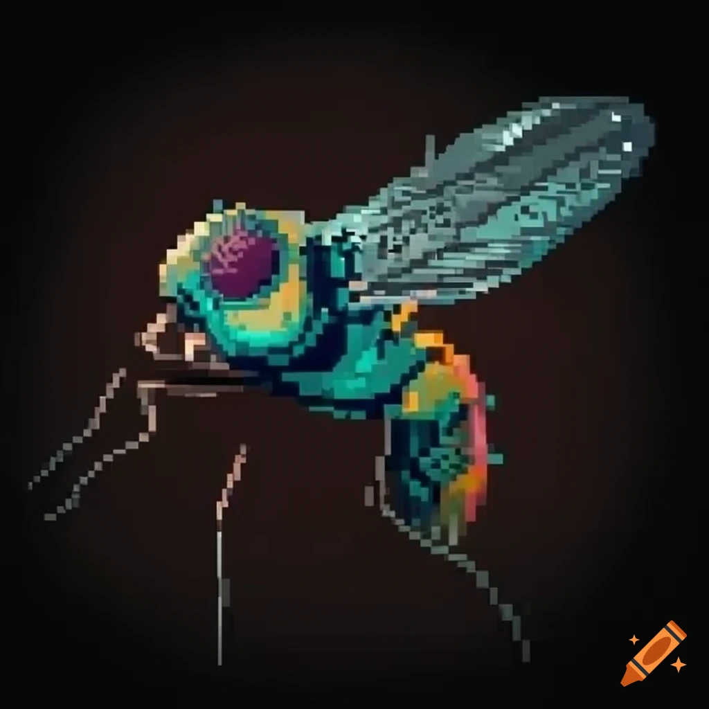 Detailed pixel art of a decaying fly symbol