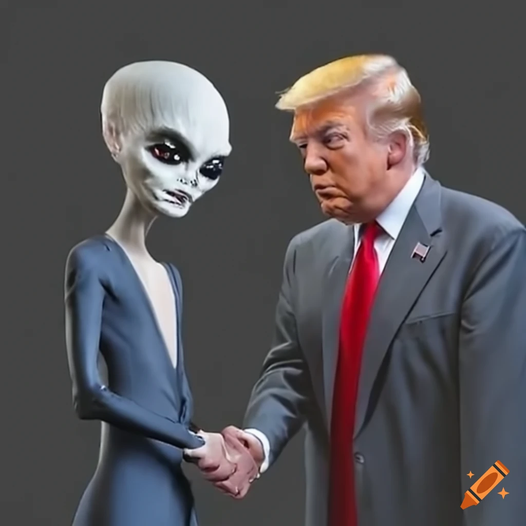 Donald trump shaking hands with an alien on Craiyon