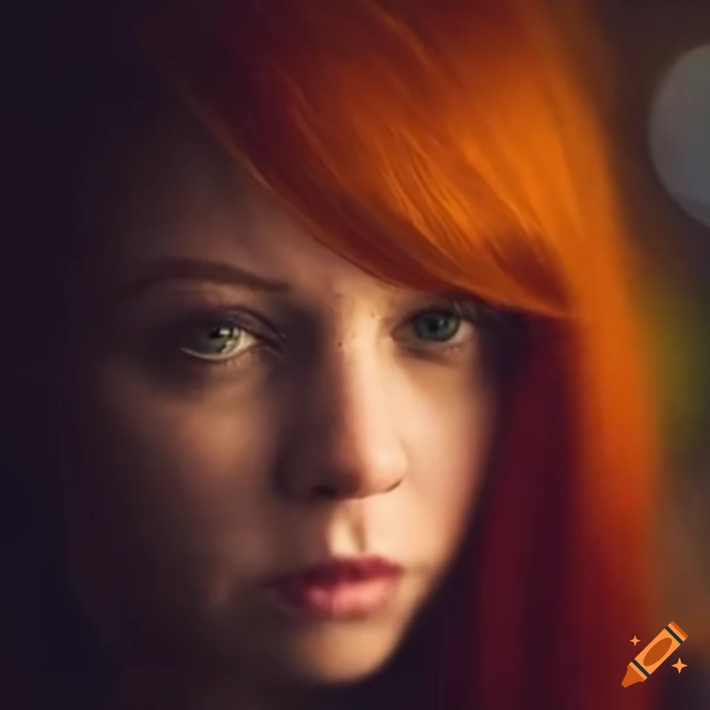 Red Haired Woman With A Mysterious Look On Craiyon