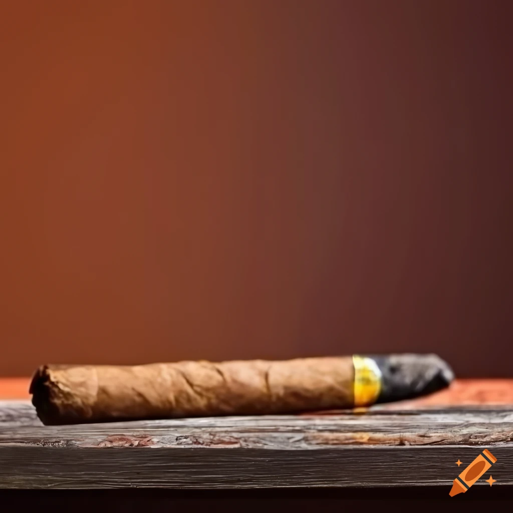 Burnt-out cigar on a table with orange background on Craiyon