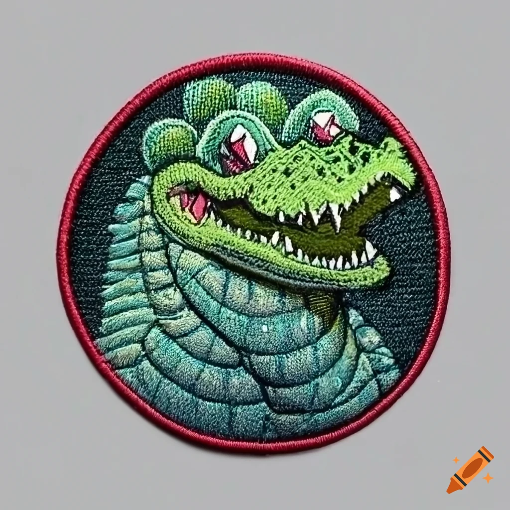 Embroidered patch of alligator head on dark background on Craiyon