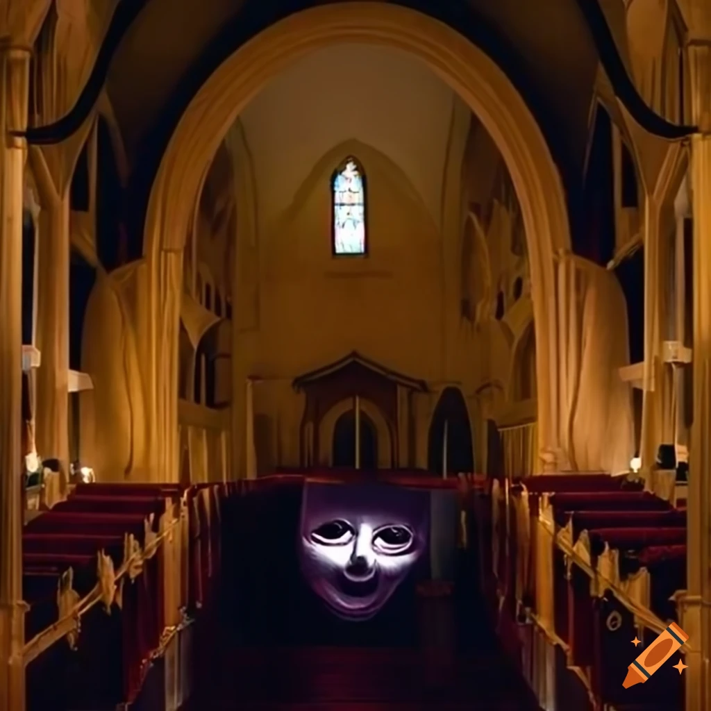 Floating comedy mask in a mysterious environment on Craiyon