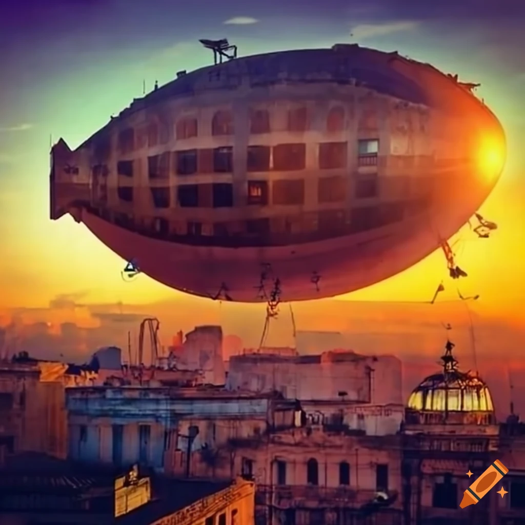 Steampunk cityscape with airships