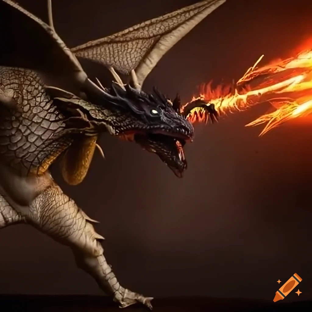 Mythical dragon shooting fiery lasers on Craiyon