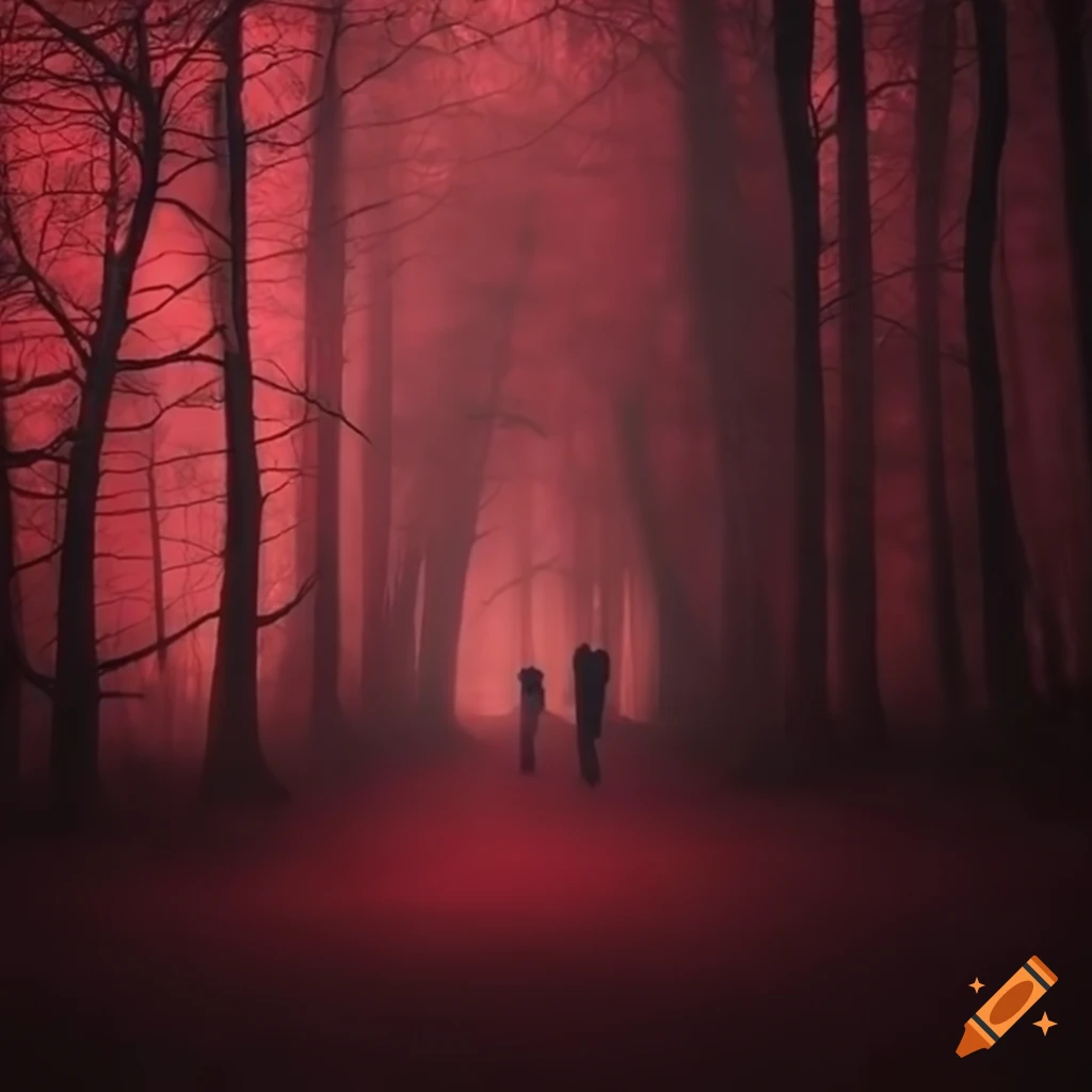 Forest with red fog on Craiyon