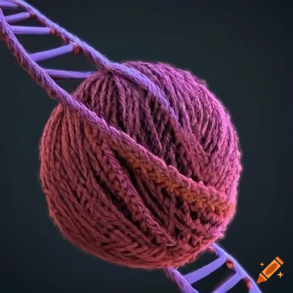 DNA molecule transforming into a ball of yarn on Craiyon